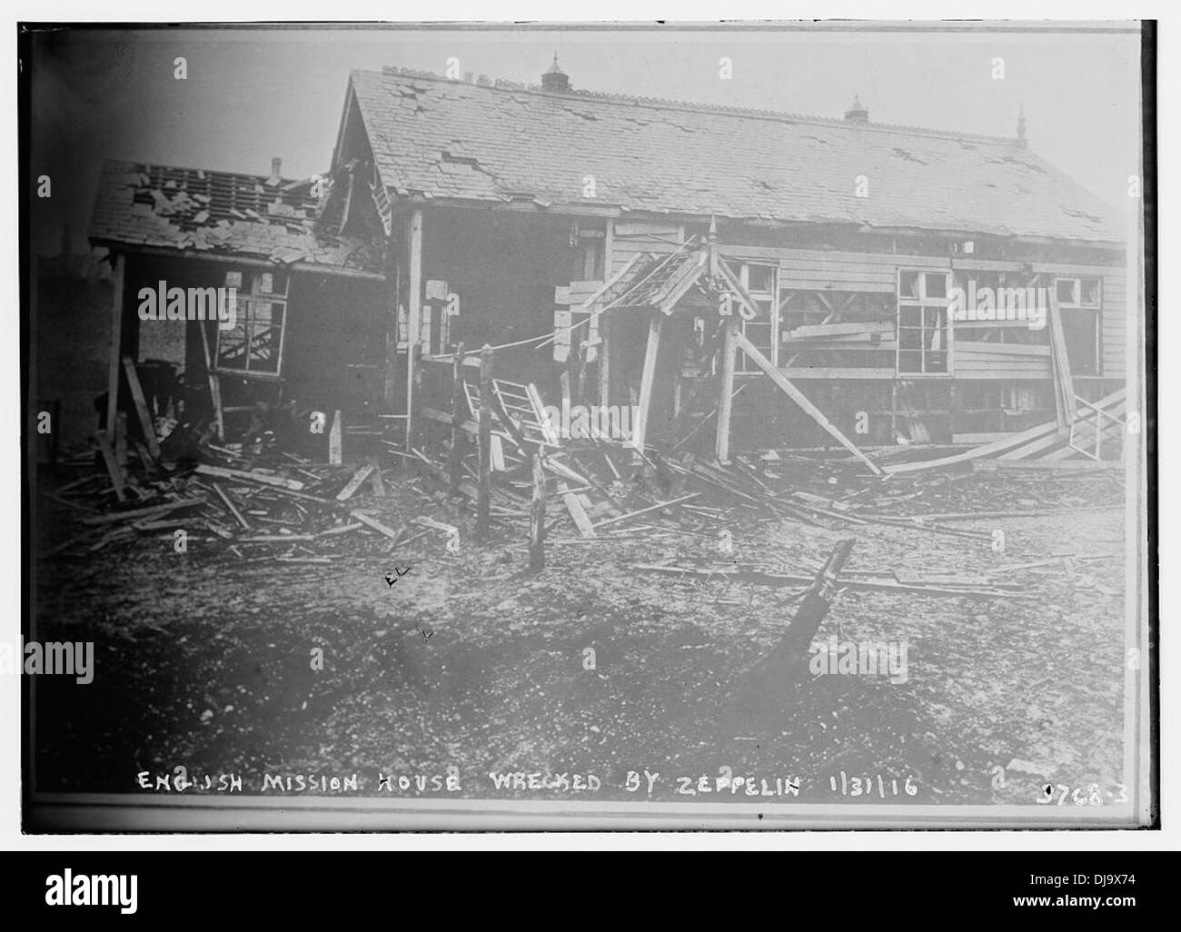 This photograph, taken after a Zeppelin raid on a mission house in ...