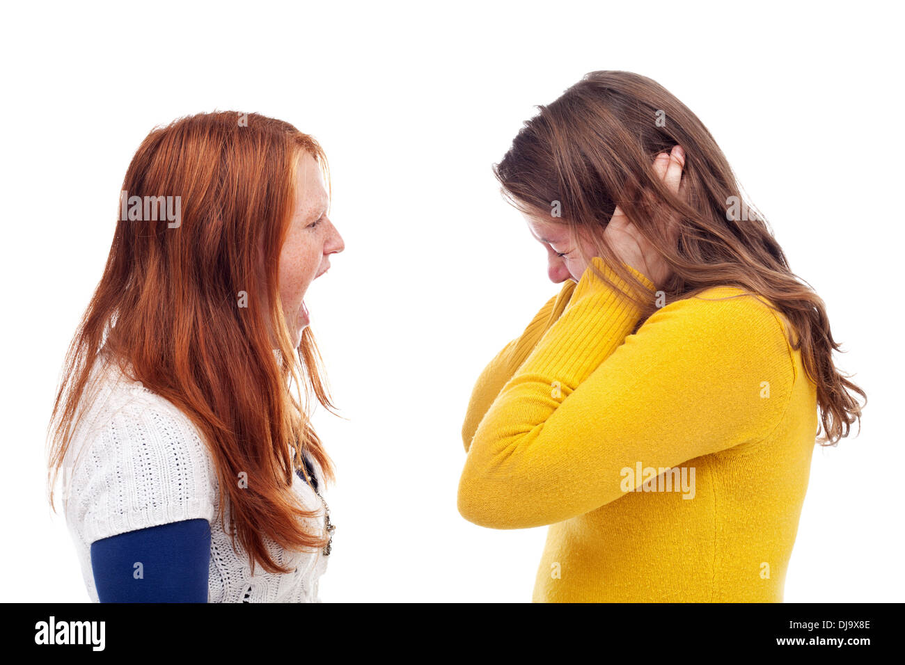 Screaming teens - angry girl screaming at her friend - isolated Stock ...