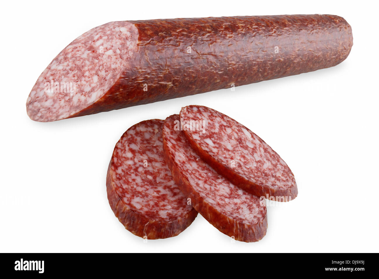 sausage section closeup isolated on white Stock Photo - Alamy
