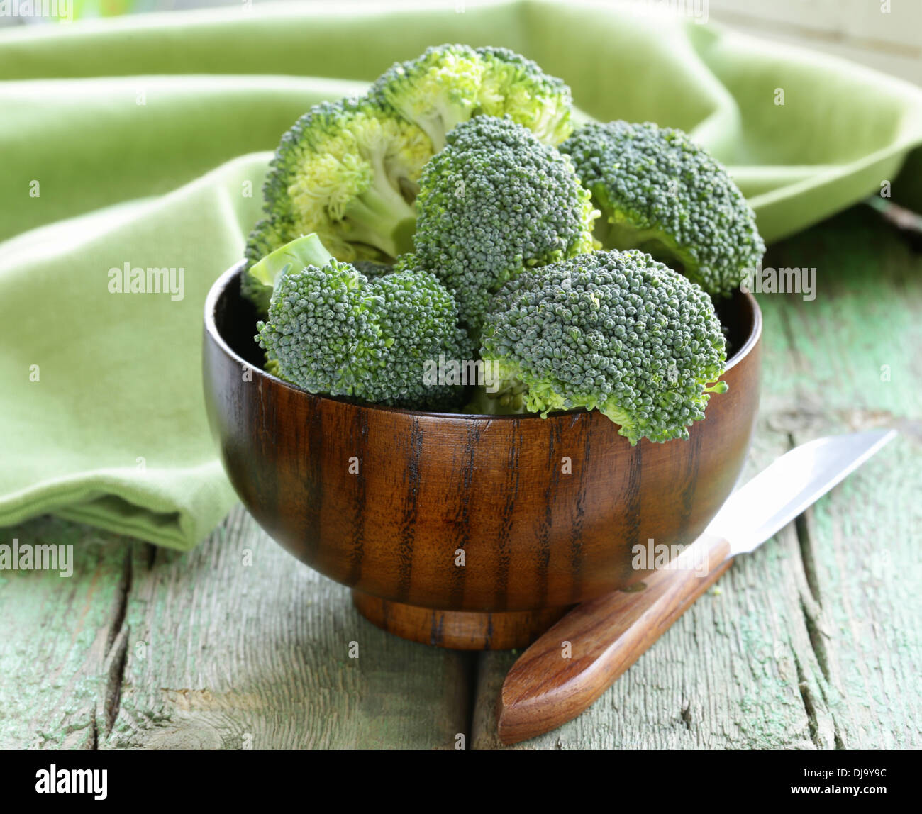 Fresh green broccoli on a wooden table Stock Photo - Alamy