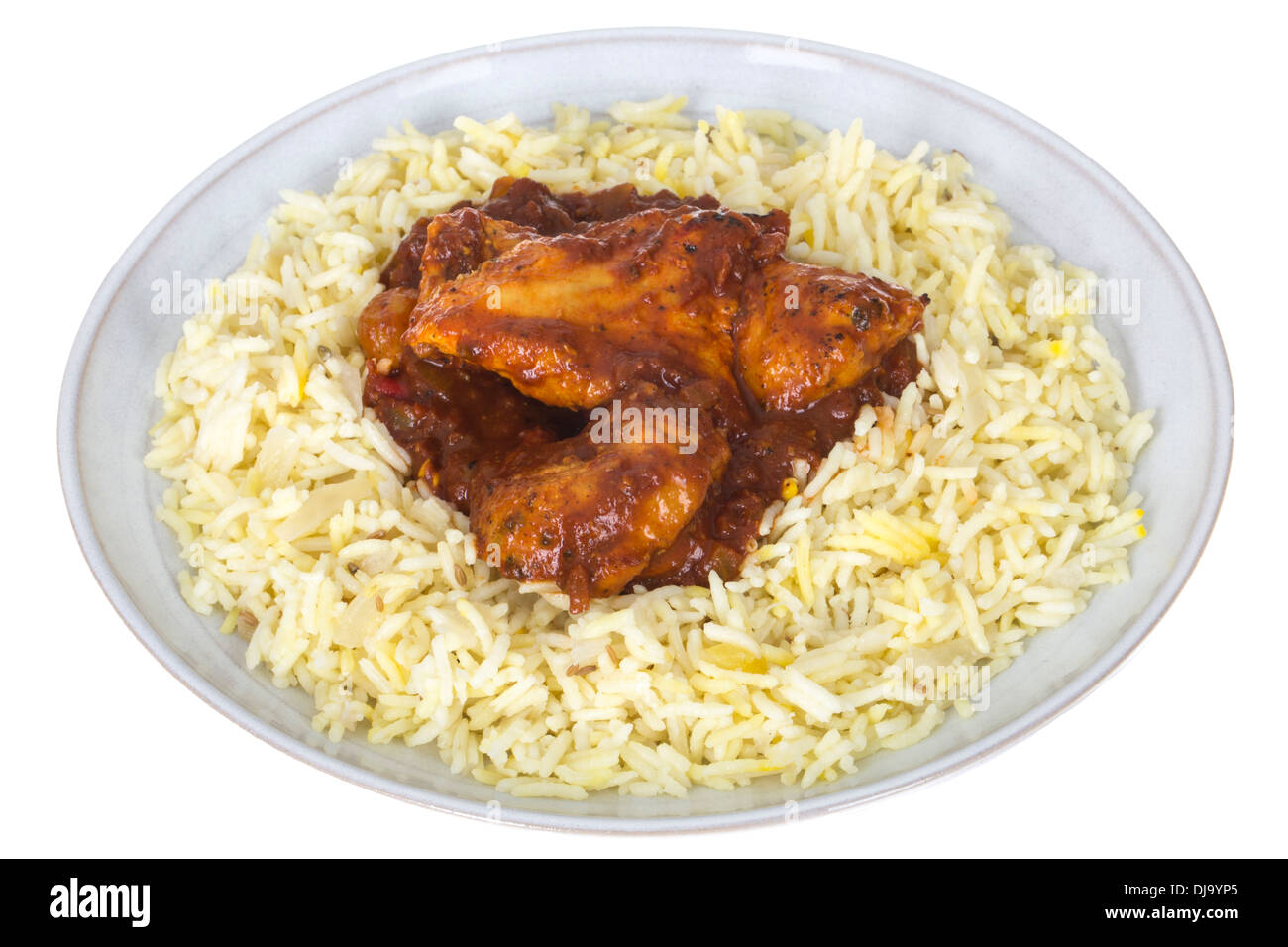Freshly Cooked Spicy Chicken Piri Piri With Rice Meal Isolated Against ...