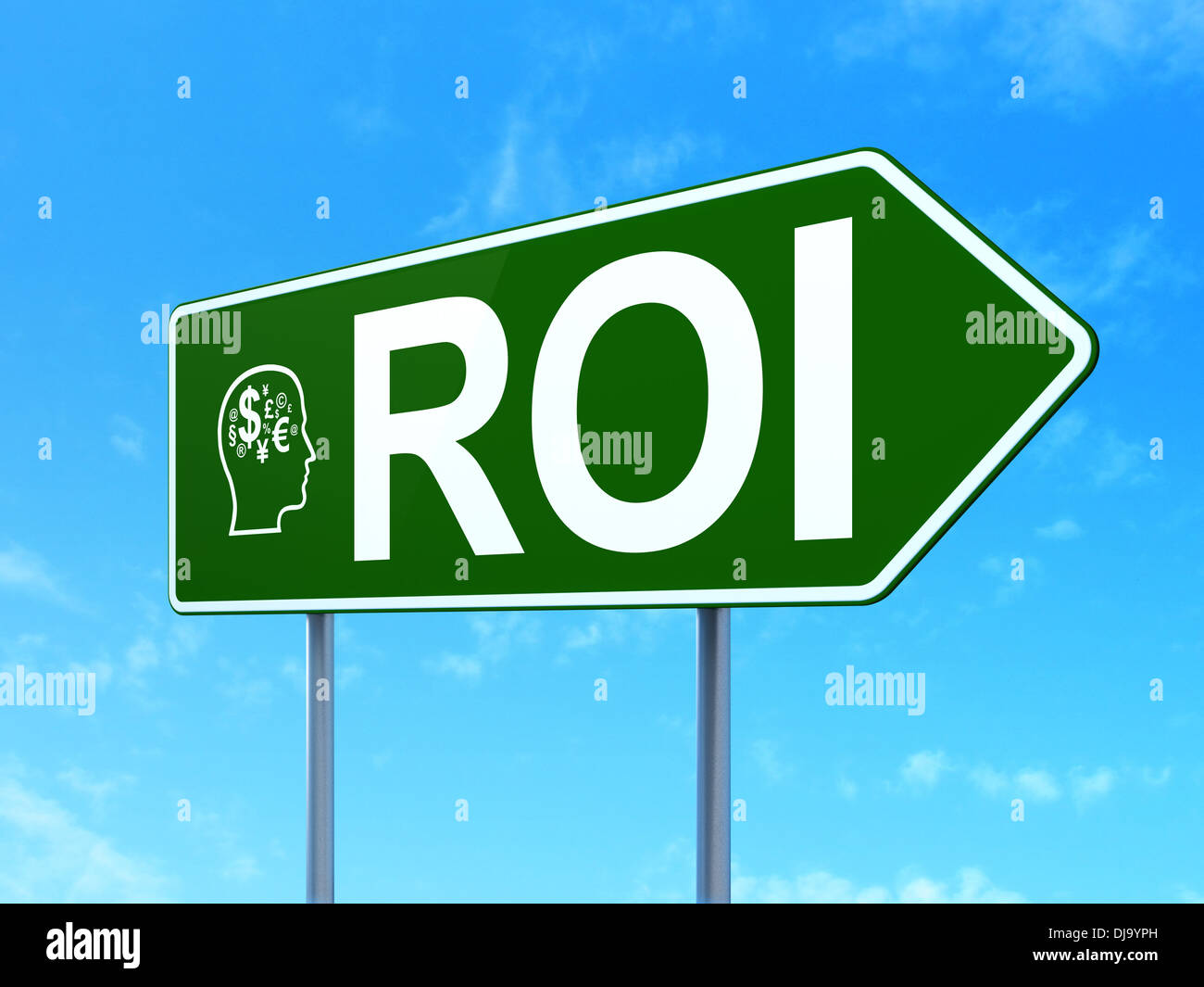 Finance concept: ROI and Head With Finance Symbol on sign Stock Photo ...