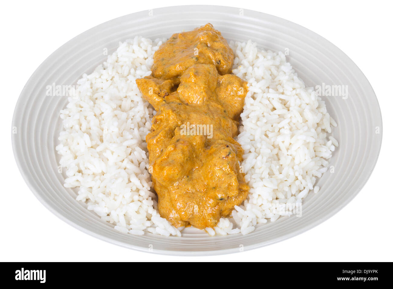 Fresh Indian Style Spicy Chicken Curry With Boiled Rice Served On A ...