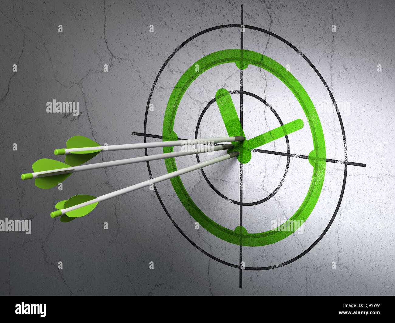 Time concept: arrows in Clock target on wall background Stock Photo - Alamy