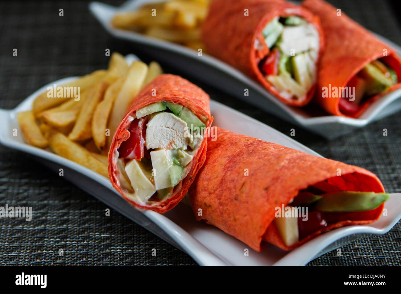 Healthy chicken wrap-Fresh tortilla Chicken wraps Stock Photo - Alamy