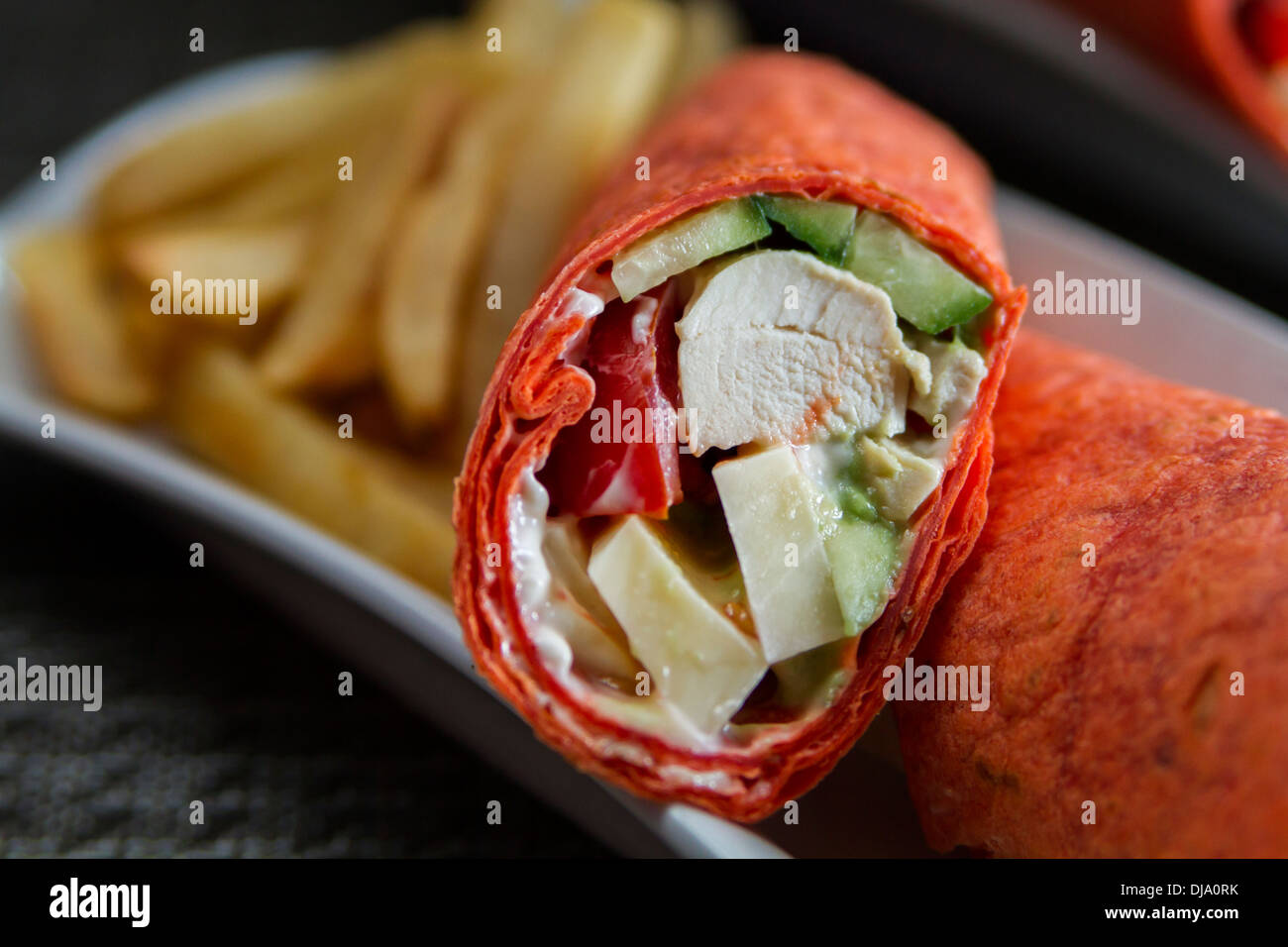 Healthy chicken wrap-Fresh tortilla Chicken wraps Stock Photo - Alamy