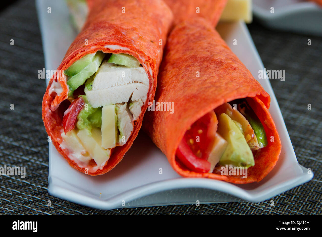 Healthy chicken wrap-Fresh tortilla Chicken wraps Stock Photo - Alamy