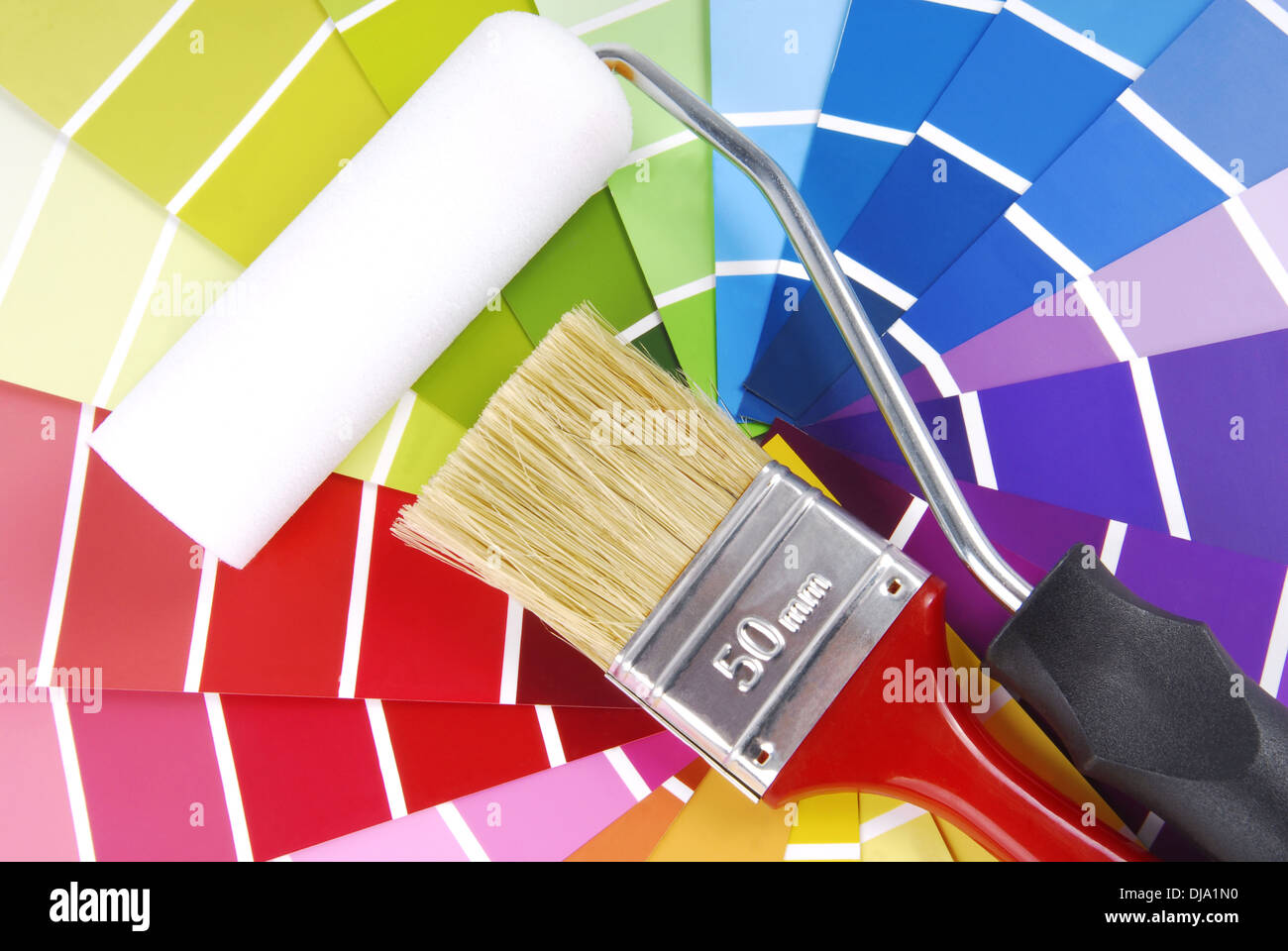color guide sampler and paintbrush Stock Photo - Alamy