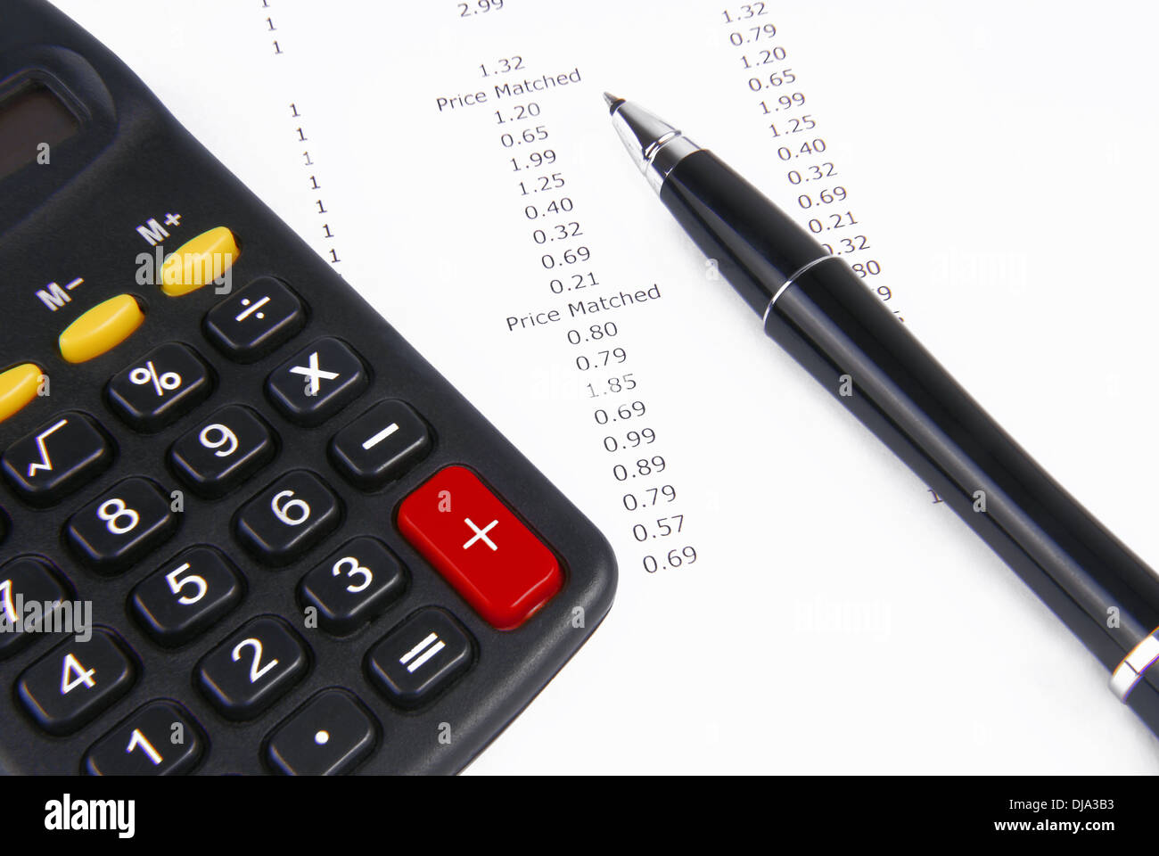 receipt calculator and pen Stock Photo - Alamy