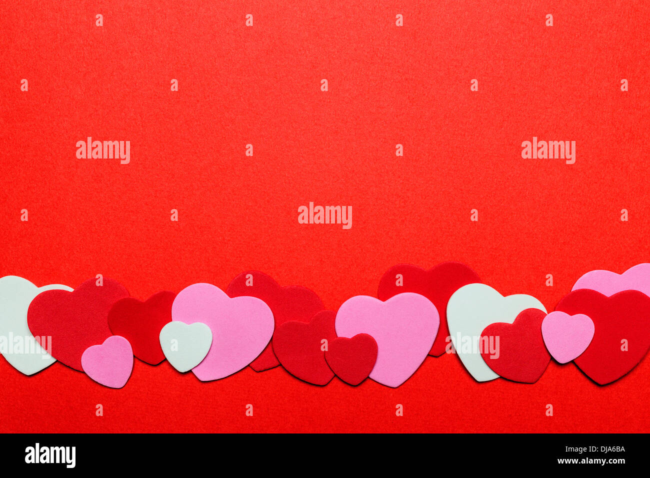 Border of romantic red pink and white hearts for Valentines day Stock ...