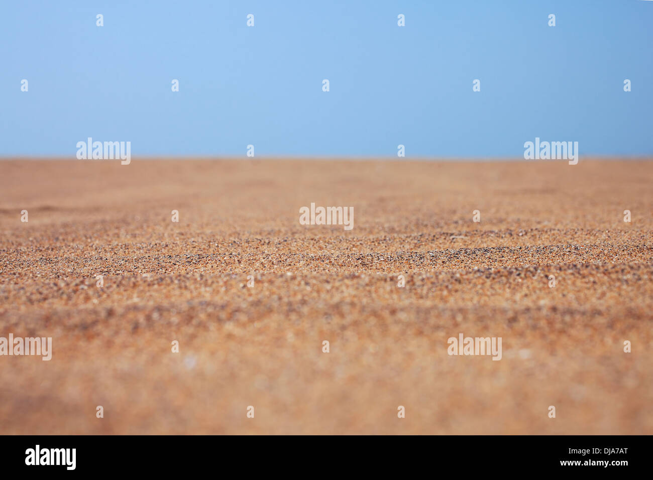 Dry beach sand and clear blue sky close-up Stock Photo - Alamy