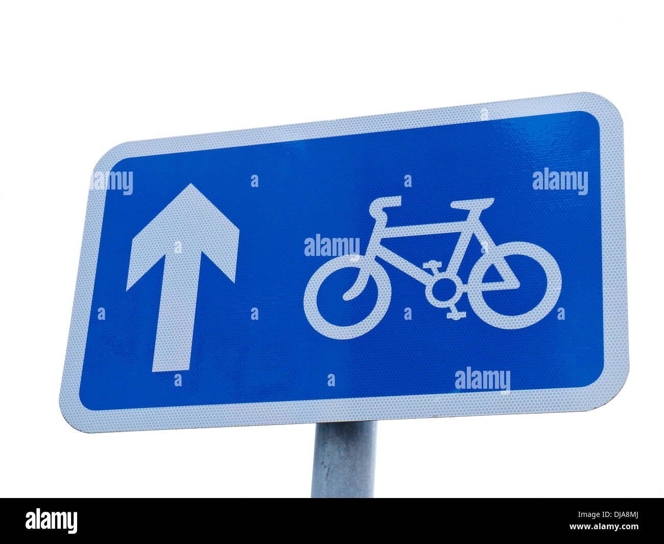 Bicycle road sign with arrow showing direction UK Stock Photo - Alamy