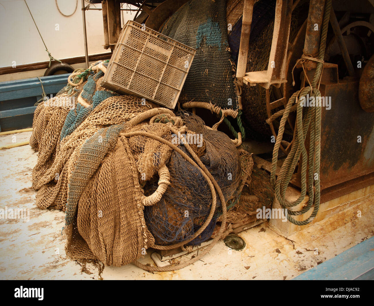 old fishing nets abandoned on a ship Stock Photo - Alamy