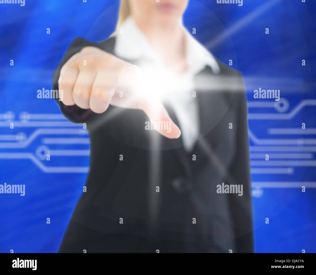 Composite image of businesswoman pointing Stock Photo - Alamy