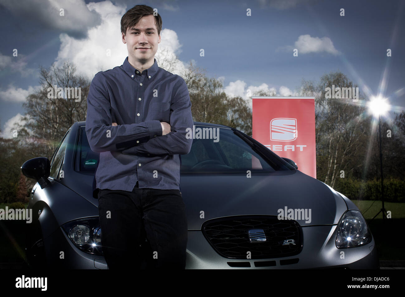 Seat brand ambassador David Kross posing outside Raj Mahal hotel with a ...