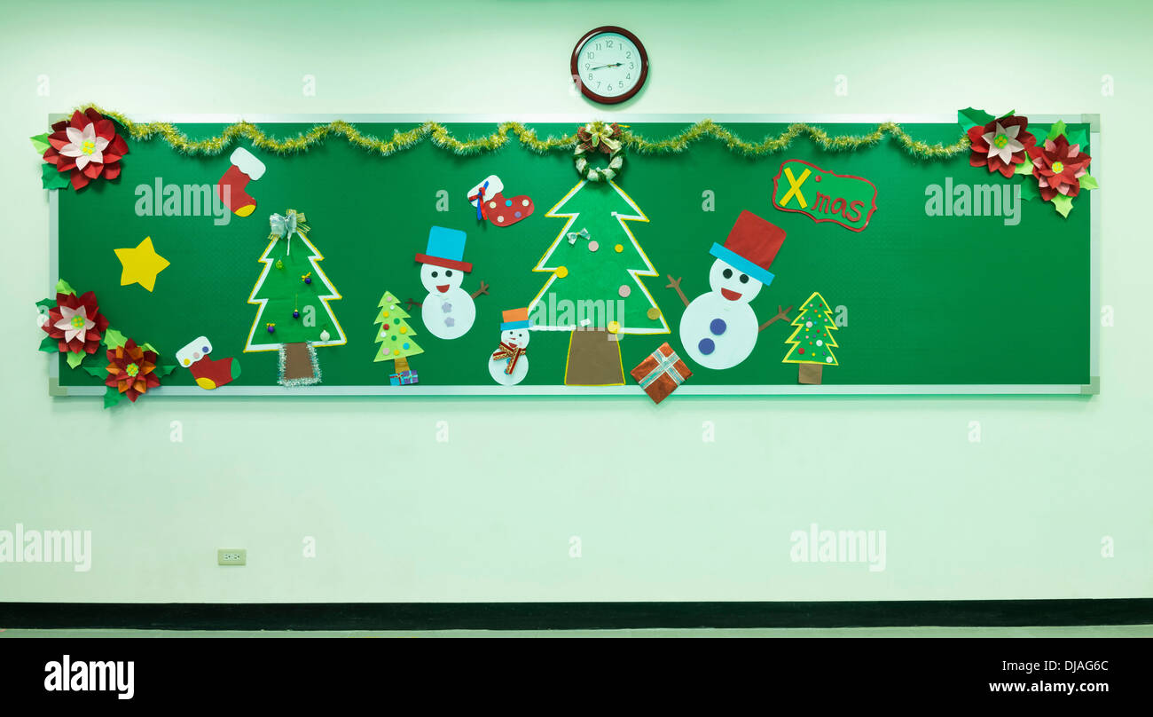 Classroom chalkboard decorated for Christmas Stock Photo - Alamy