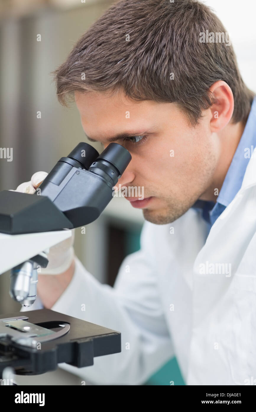 Scientific researcher using microscope in the laboratory Stock Photo ...