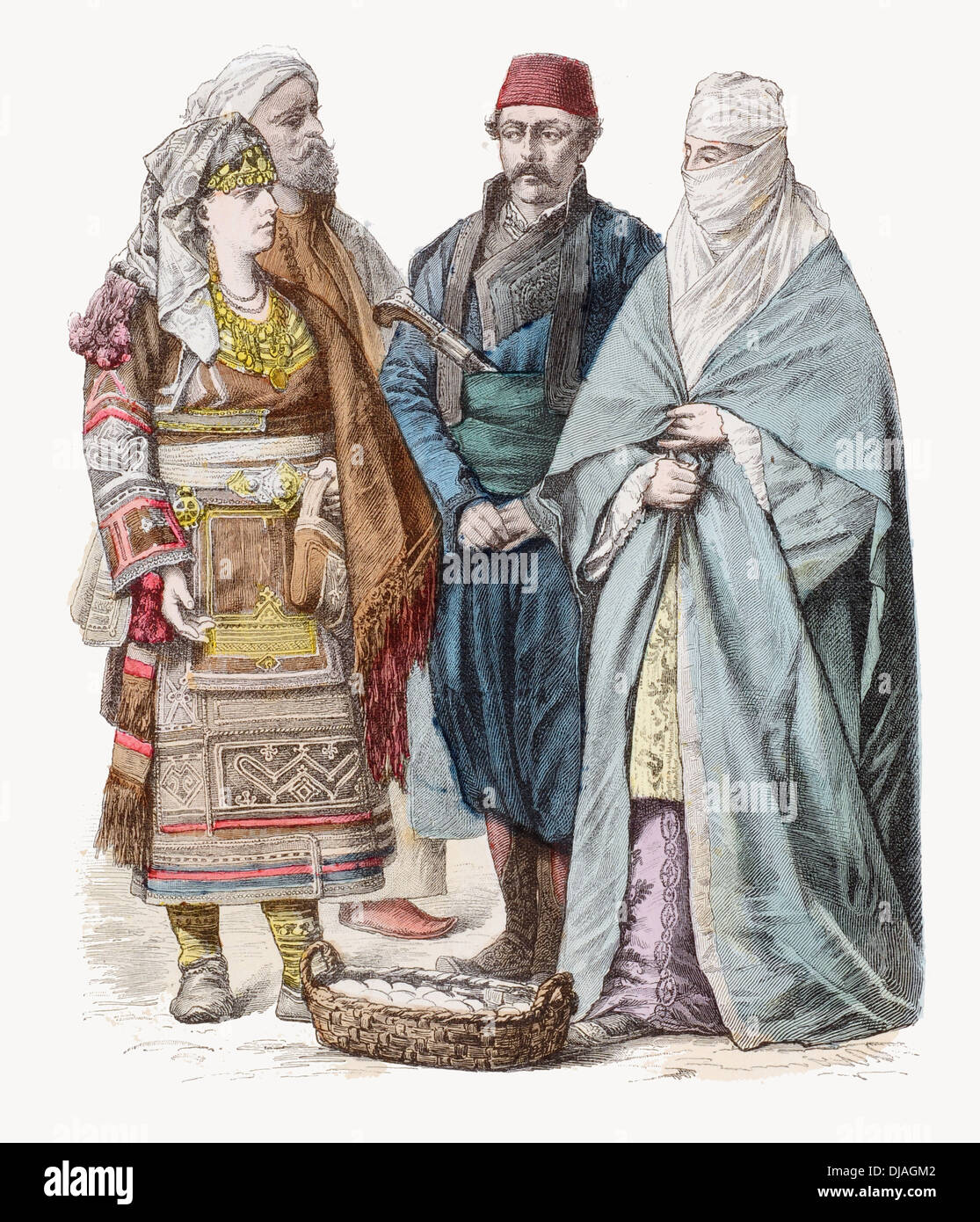 19th century XIX Turks from Skodra (left) Adrianople (center) Salonica ...