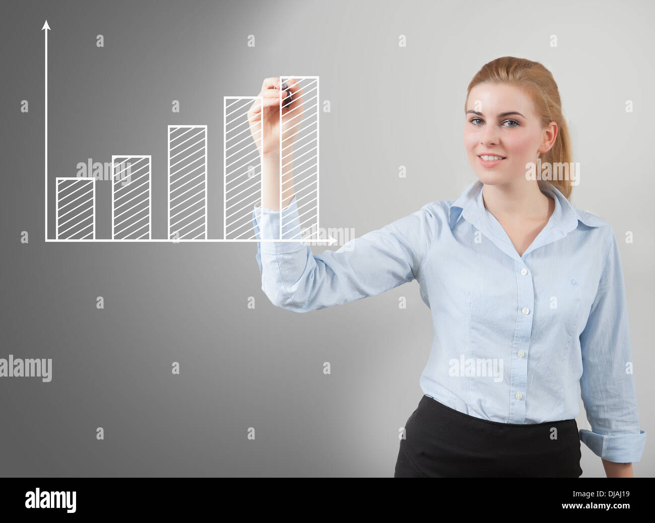 business woman hand drawing a graph, grey background Stock Photo - Alamy
