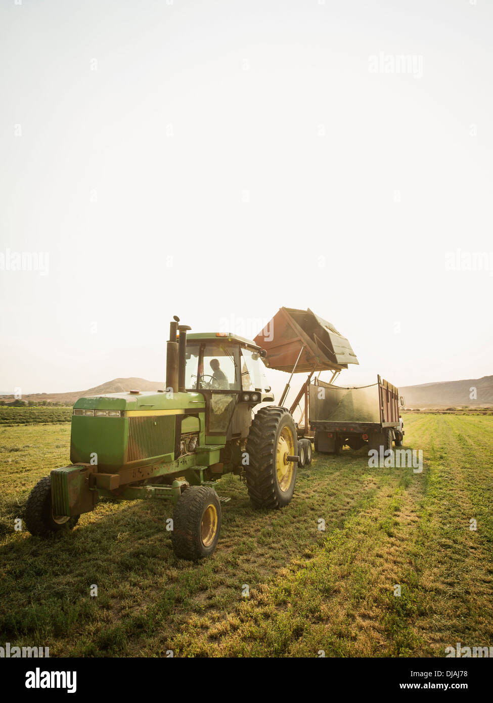 Caucasian farmer driving tractor in crop field Stock Photo - Alamy