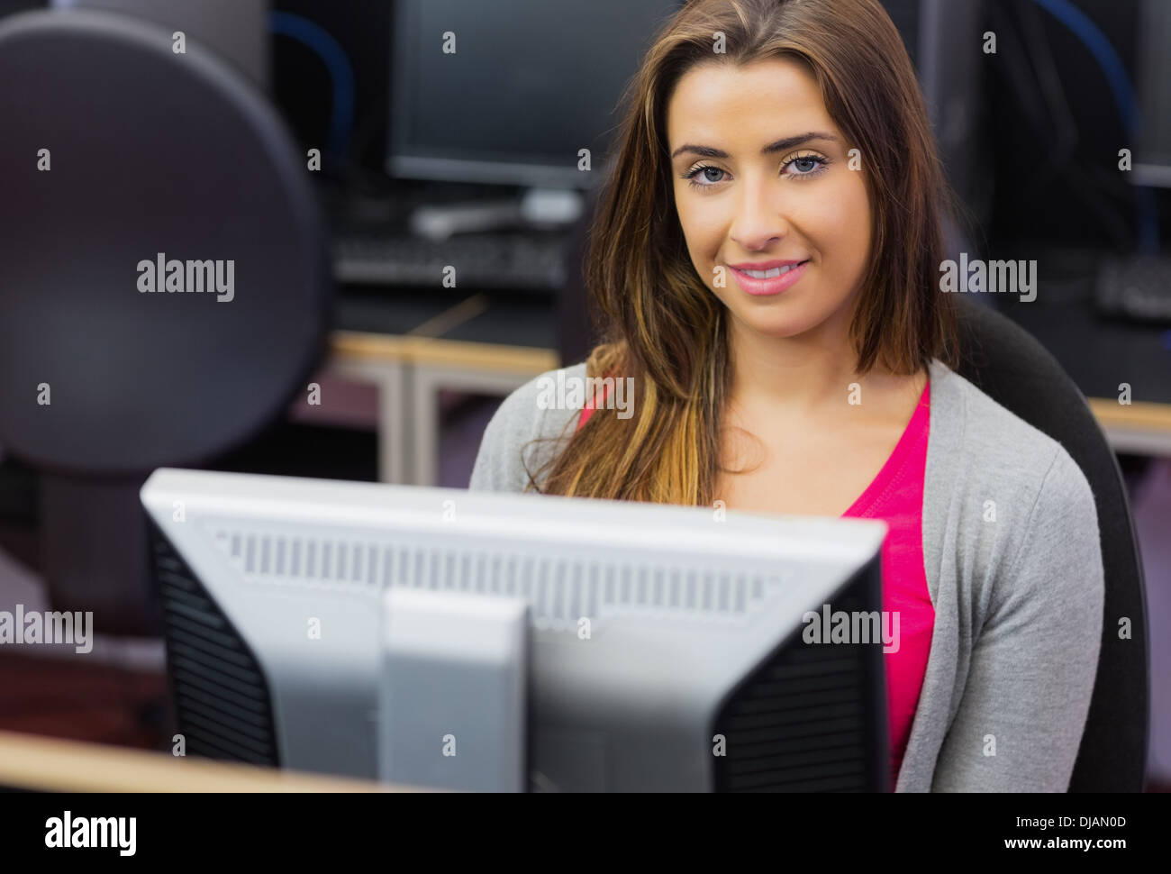Female student in the computer room Stock Photo - Alamy