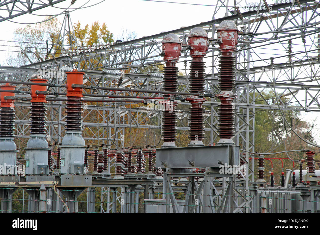 huge disconnectors of electrical current of a large power station Stock ...