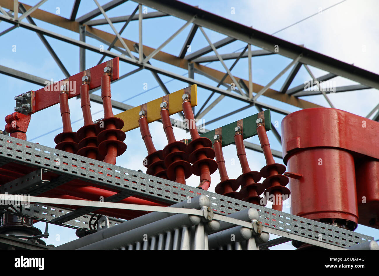 copper bars of power of a transformer at a power plant to produce ...