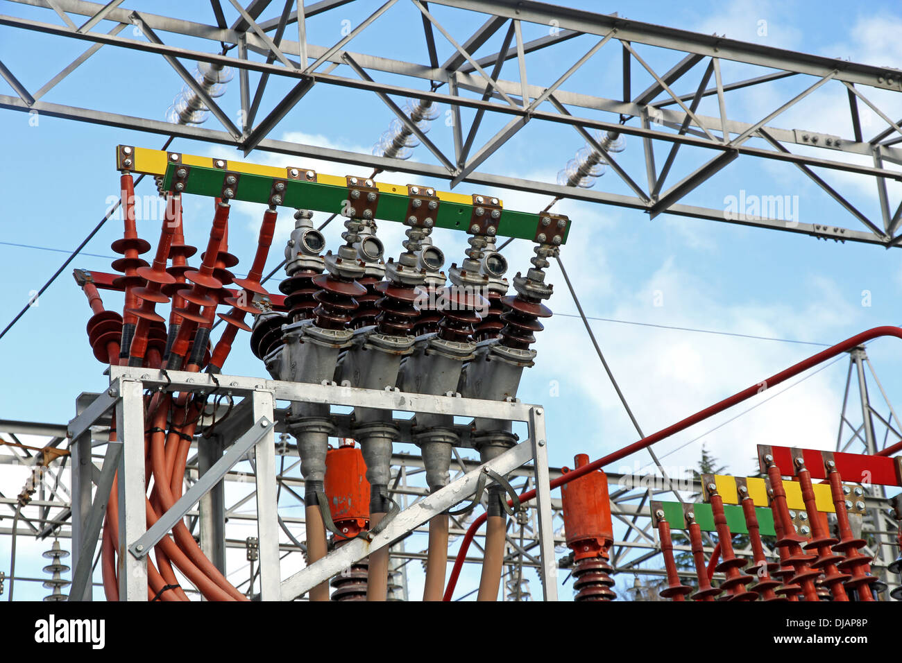detail of the electrical system of a power plant to produce electricity ...