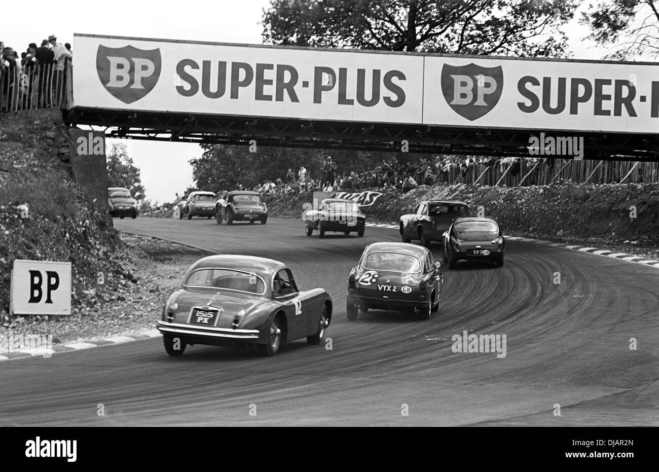 GT race field at South Bank Bend, Brands Hatch, England 1 August 1960 ...