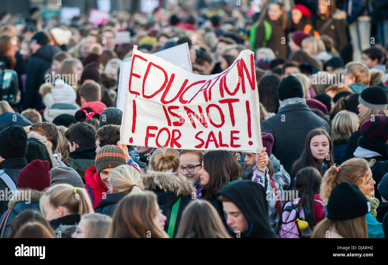 downtown Hanover, Germany. 26th Nov, 2013. Pupils demonstrate with ...