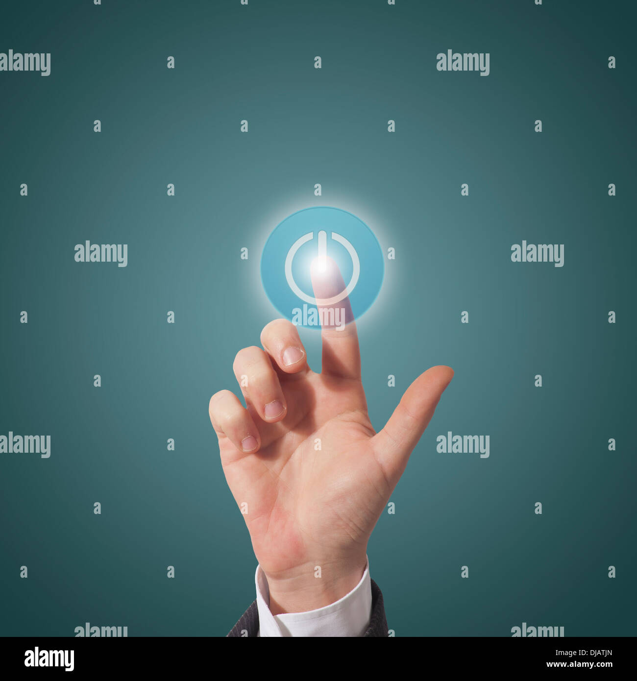 business man hand tapping on power button Stock Photo - Alamy