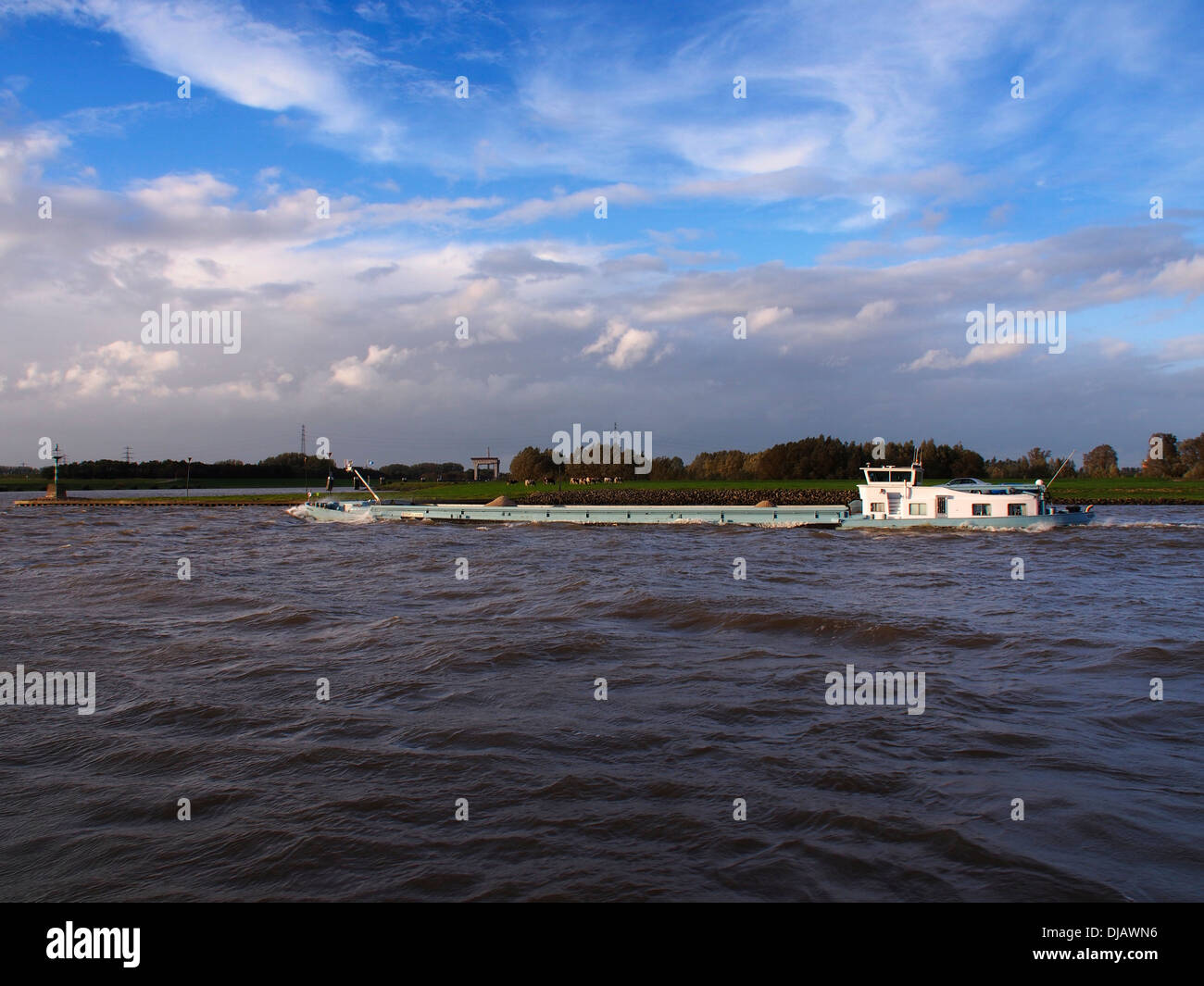 River Rhine commercial river traffic through Germany and France Stock ...