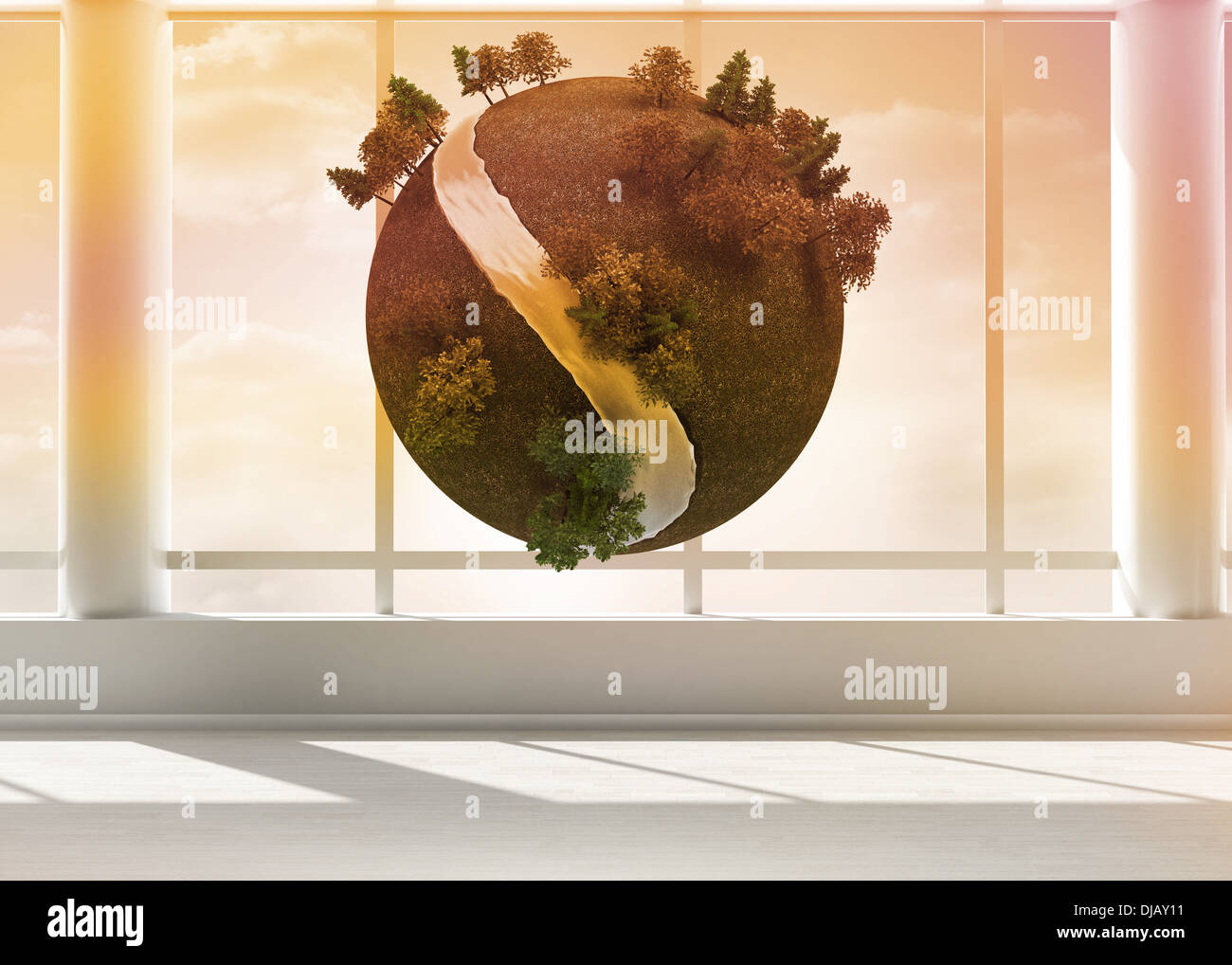 Earth floating in room Stock Photo - Alamy