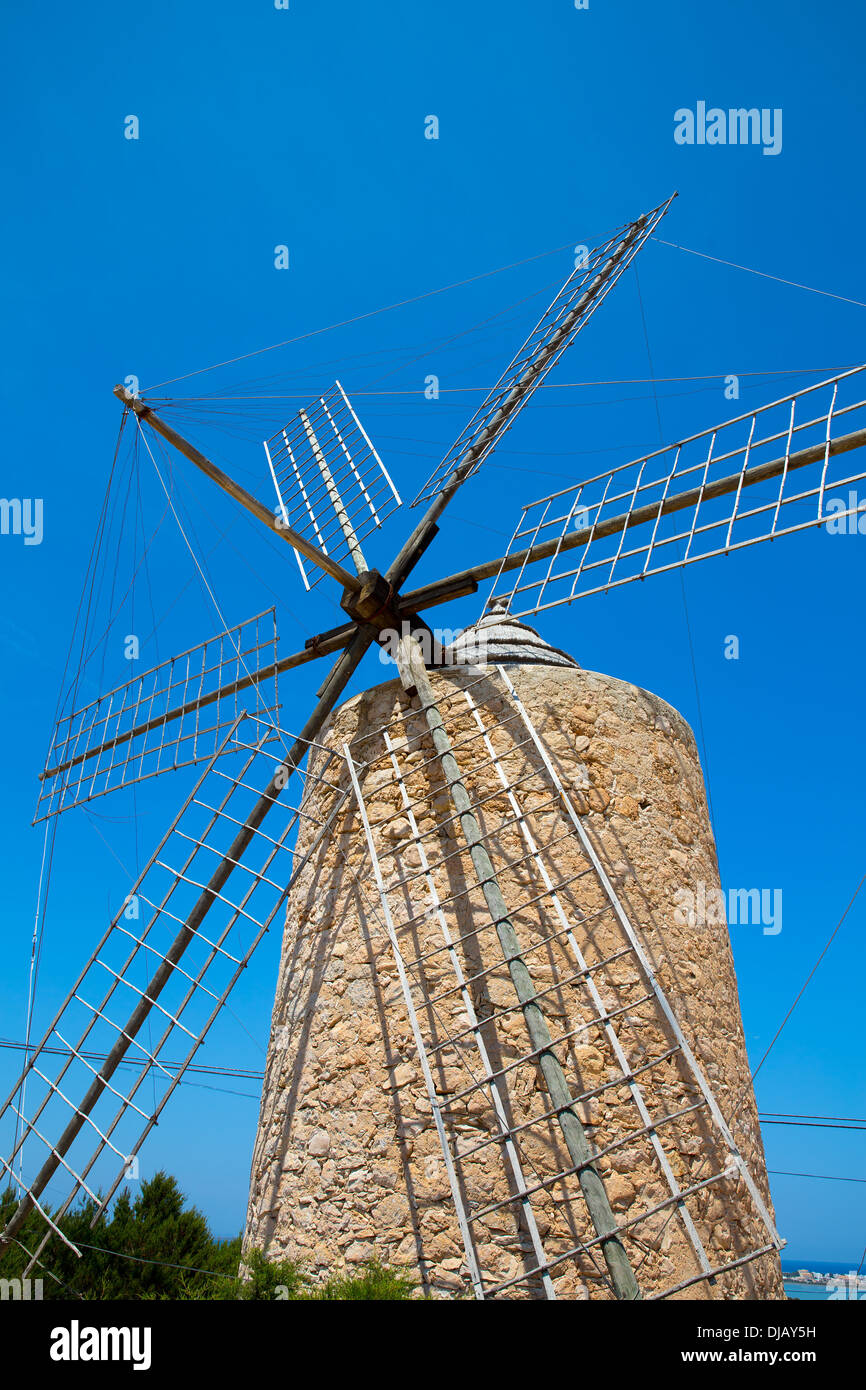 Formentera Windmill wind mill vintage masonry and wood in Mediterranean ...