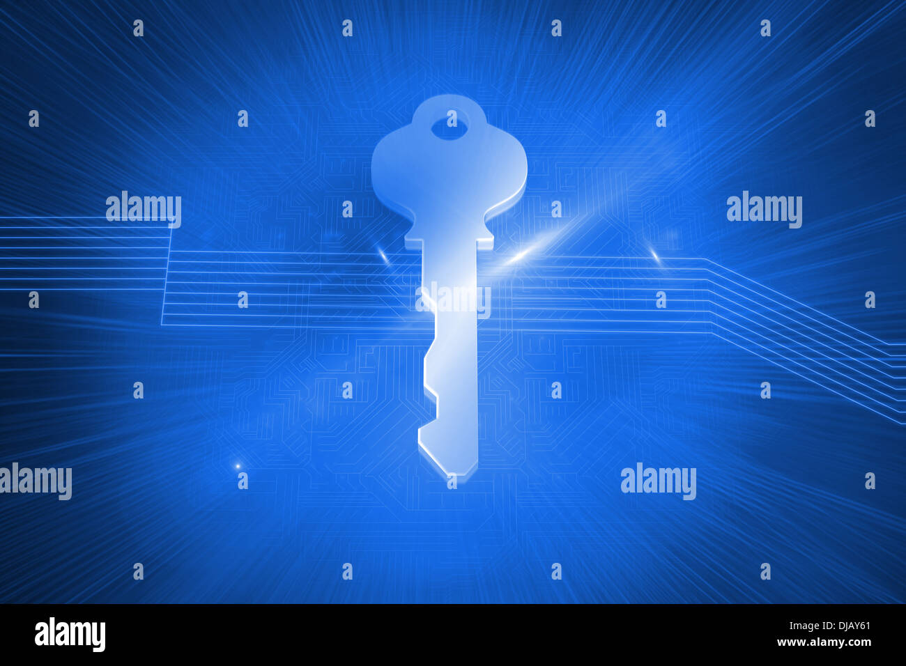 Glowing key on blue background Stock Photo - Alamy