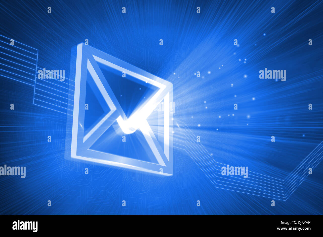 Glowing envelope on blue background Stock Photo - Alamy