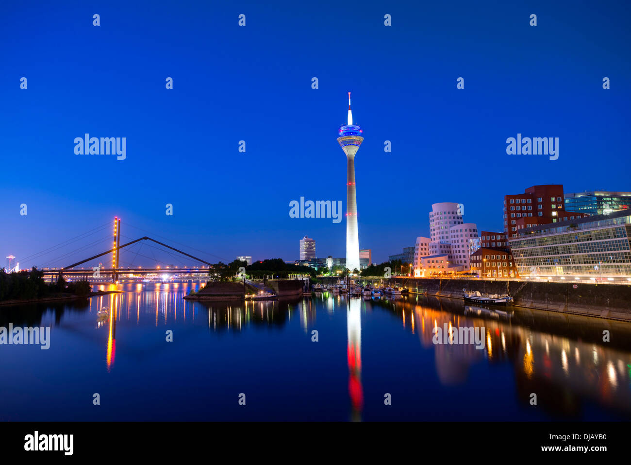 Rhineturm, Rhine Tower and the Gehry buildings or Neuer Zollhof ...