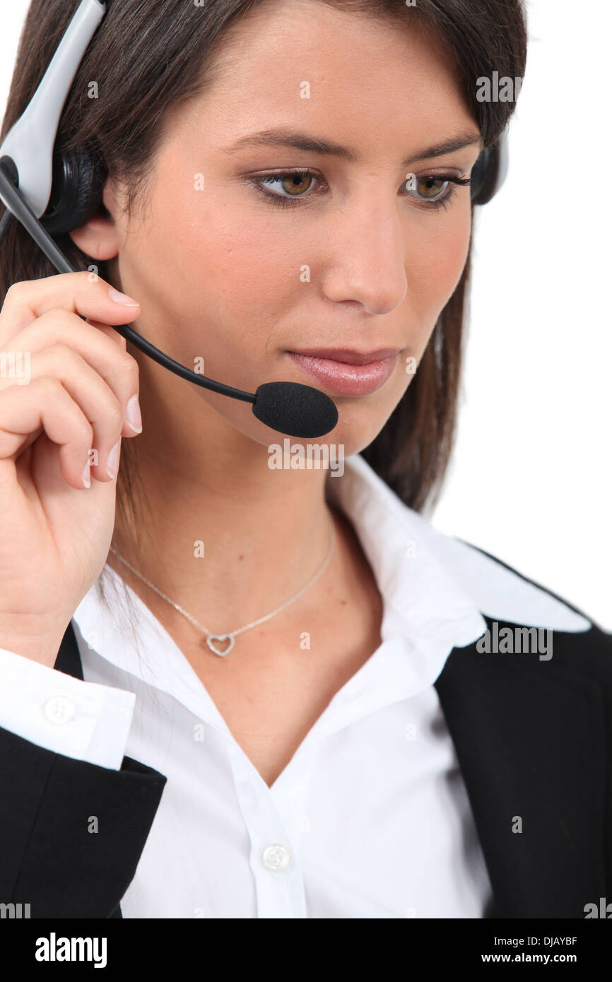 Woman wearing a head-set Stock Photo - Alamy