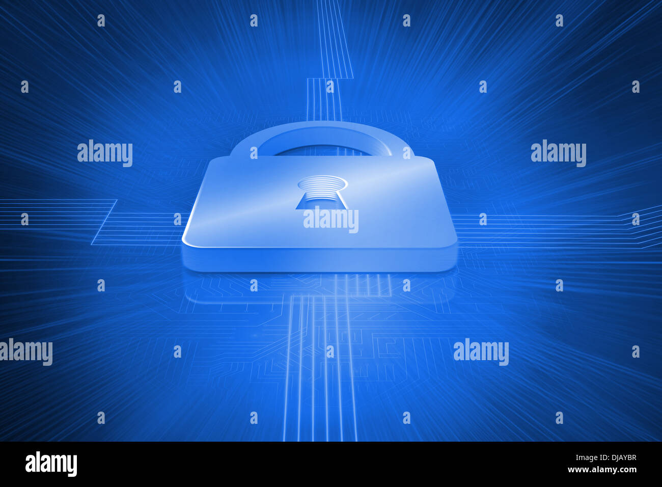 Digitally generated lock on futuristic blue background Stock Photo - Alamy