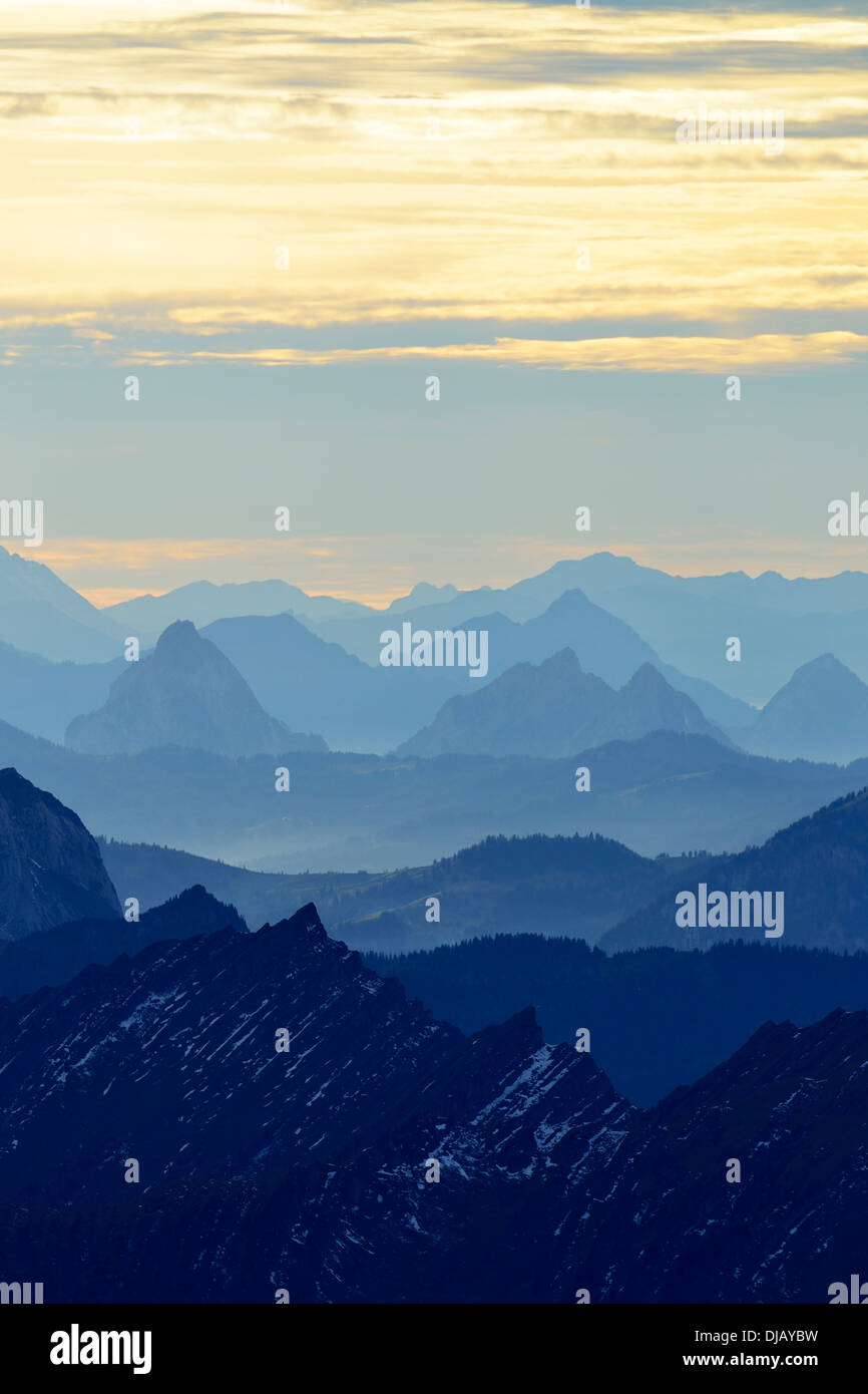 View from Mt Saentis of the Central Alps, Klein Mythen and Gross Mythen ...