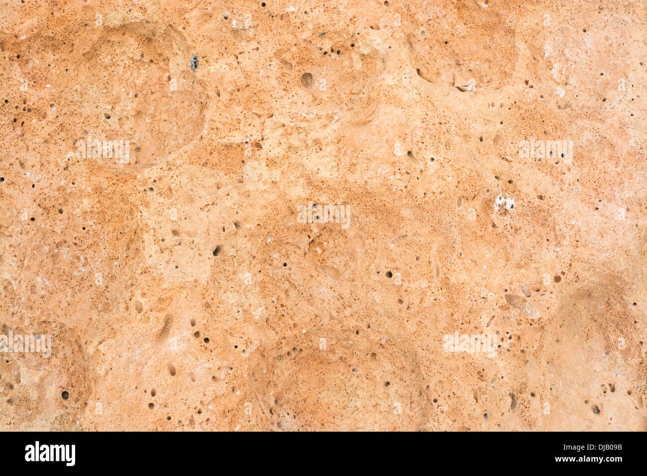 Red limestone rock with salt crystals in small salt water eroded ...