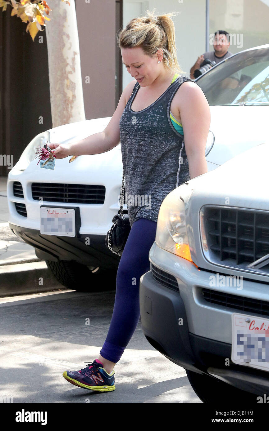 Hilary Duff keeps her head down as she leaves a gym in West Hollywood ...