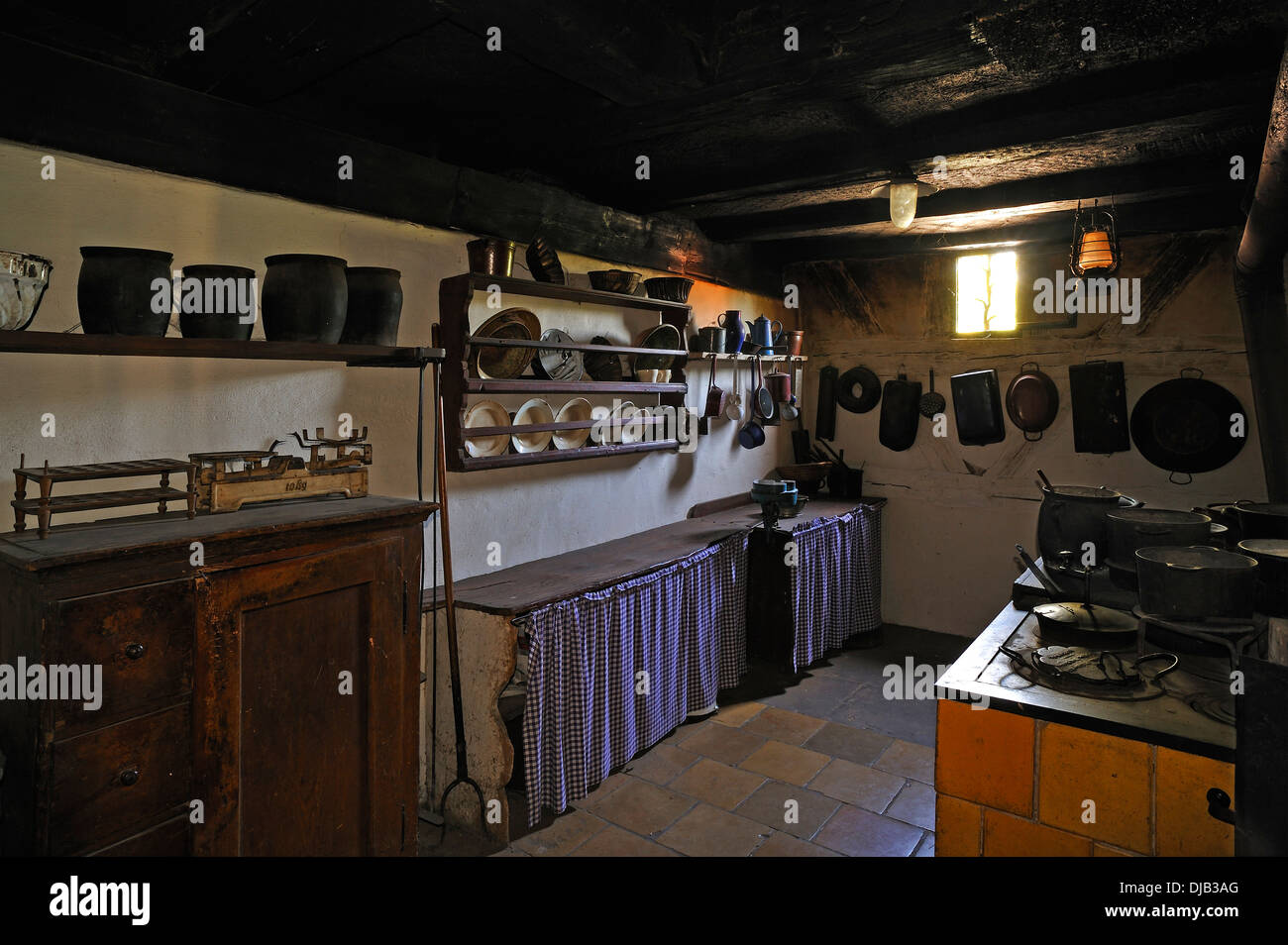 Kitchen in a farmhouse, built around 1858, Franconian Open Air Museum ...
