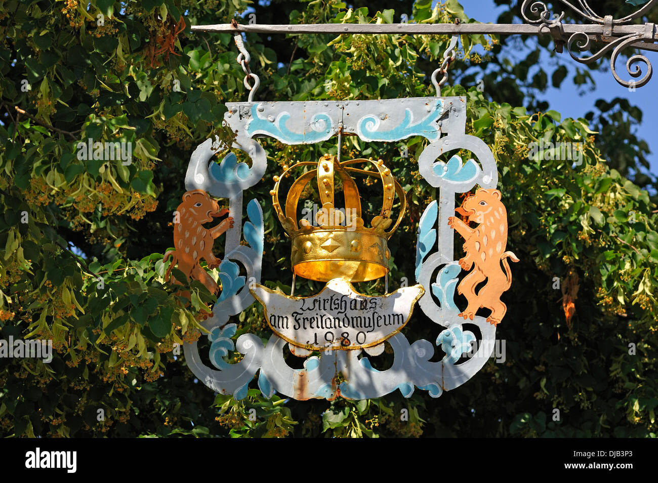 Old inn sign, signboard of "Goldene Krone", German for "Golden Crown ...