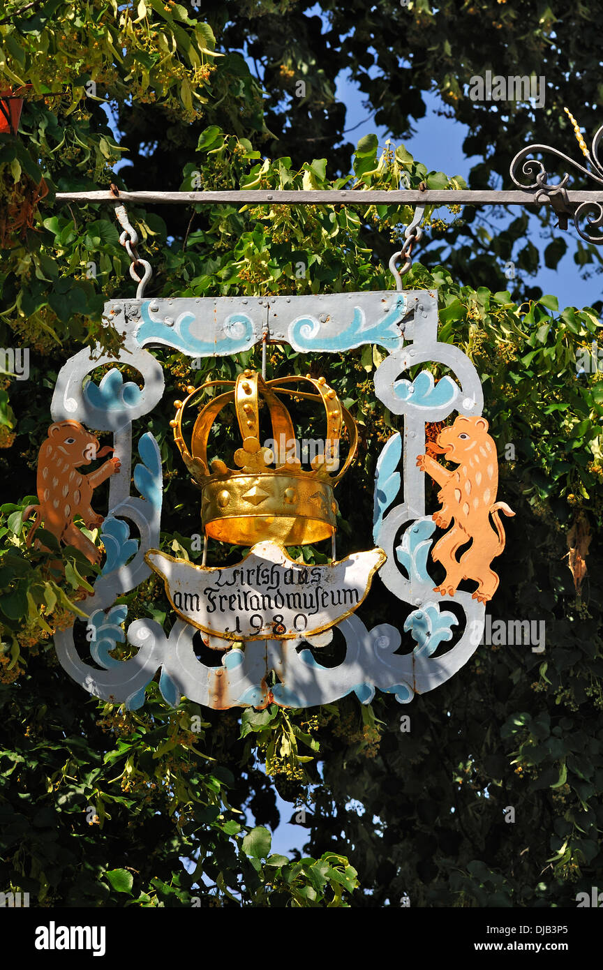 Old inn sign, signboard of "Goldene Krone", German for "Golden Crown ...