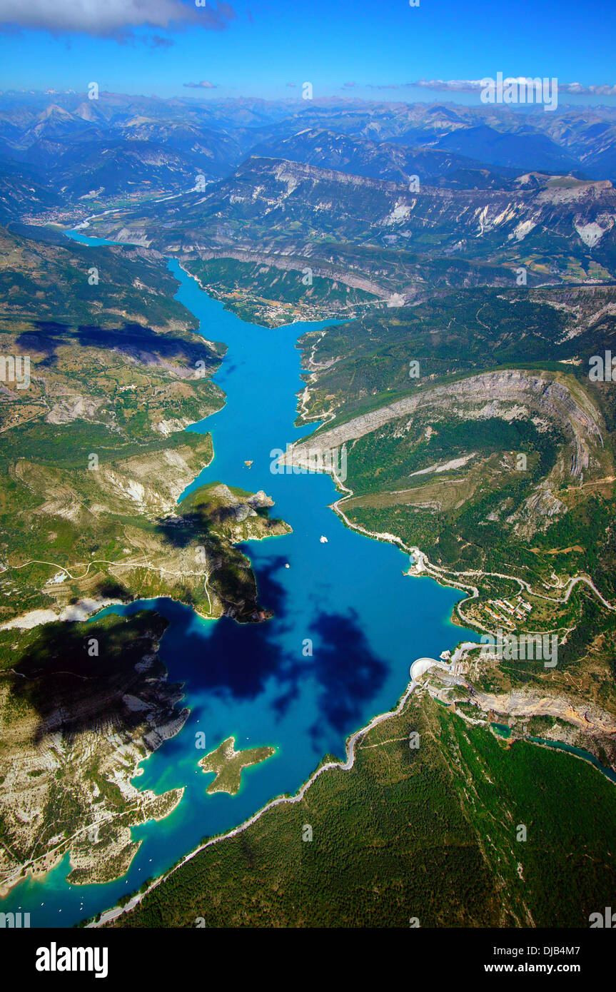 Aerial view, Lac de Castillon, Castellane, Département Alpes-Maritimes ...