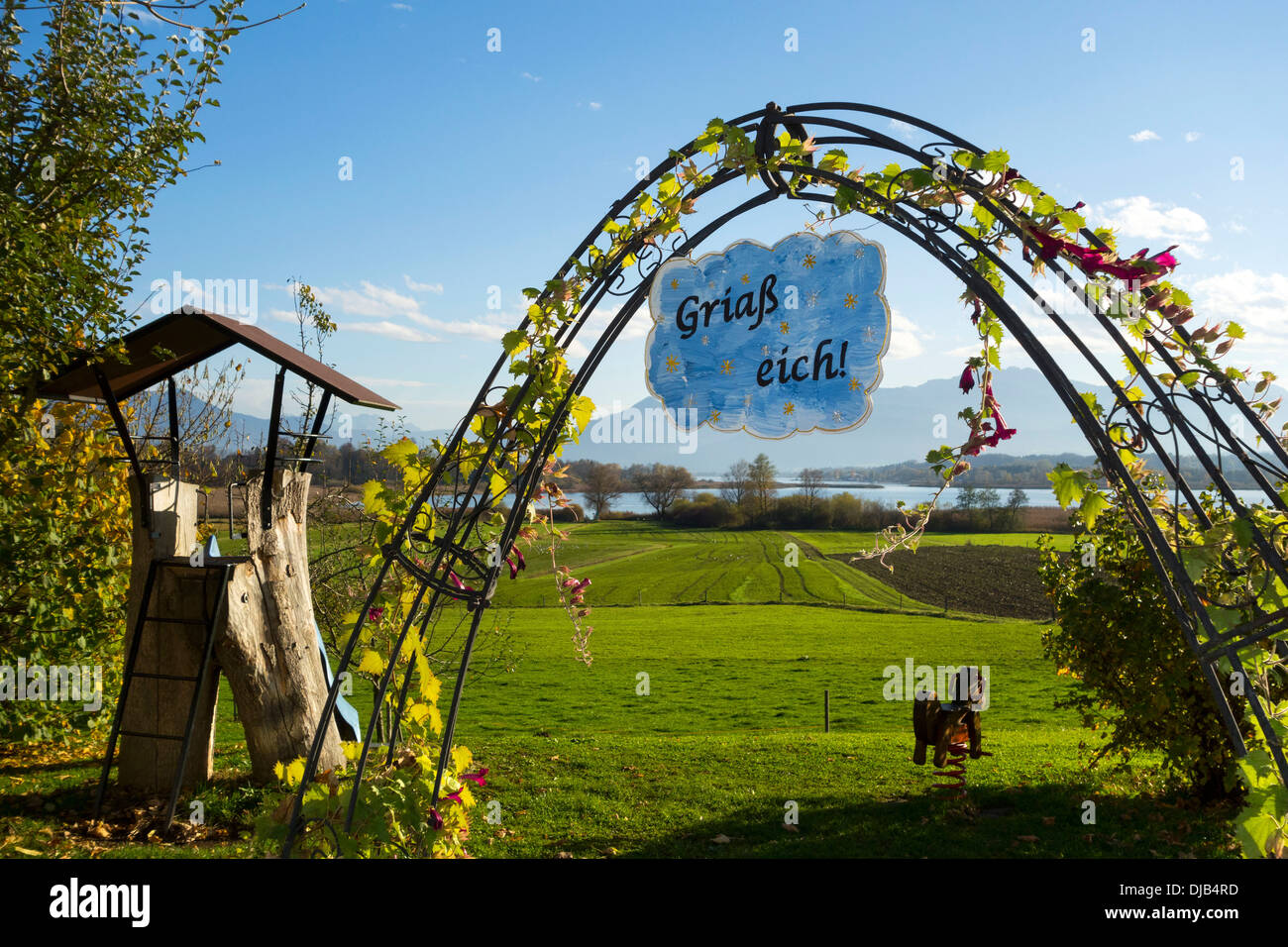 Bavarian greeting sign, welcoming guests in Bavarian dialect, Chiemsee ...