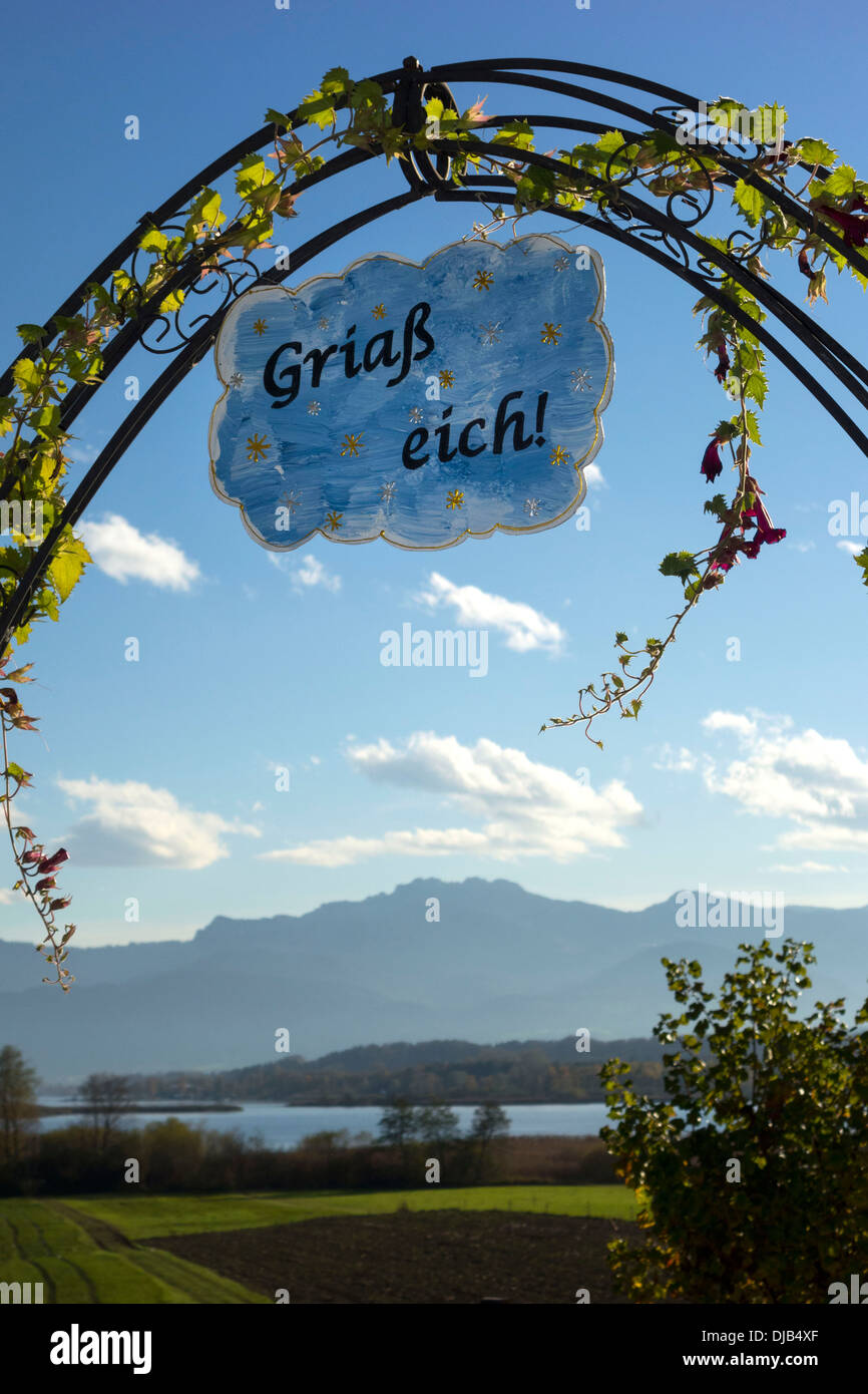 Bavarian greeting sign, welcoming guests in Bavarian dialect, Chiemsee ...