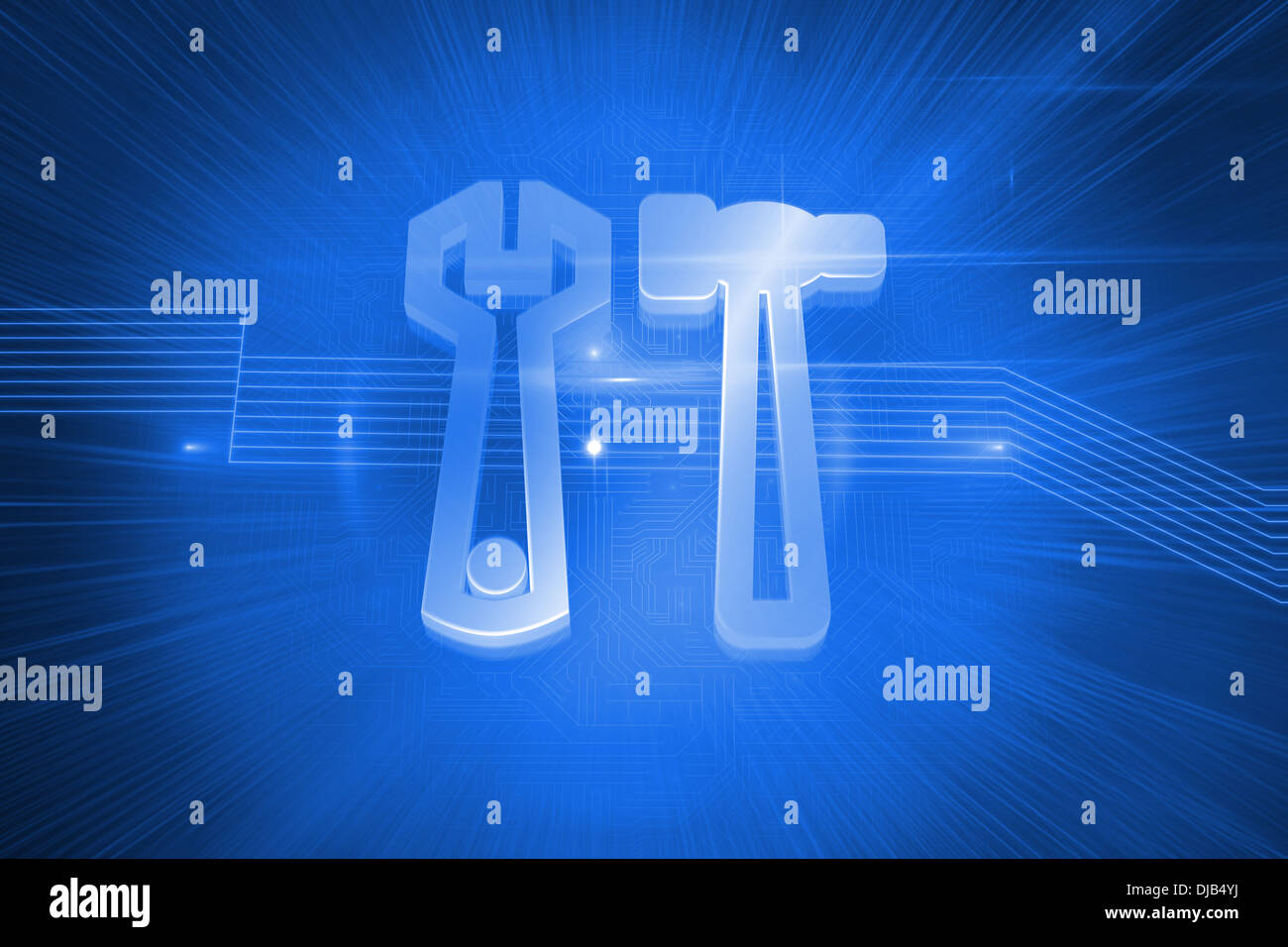 Shiny tools on blue background Stock Photo - Alamy