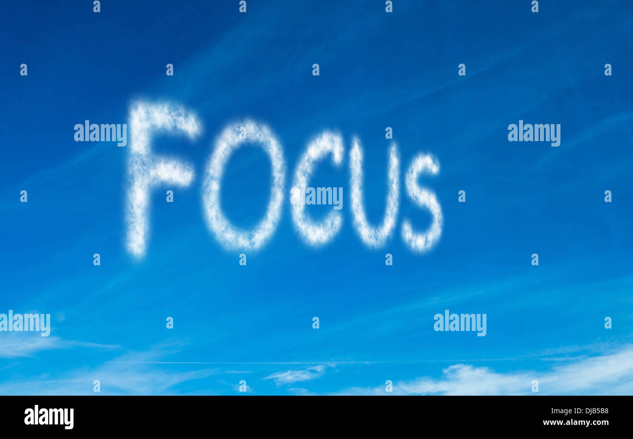 Focus written in white in sky Stock Photo - Alamy